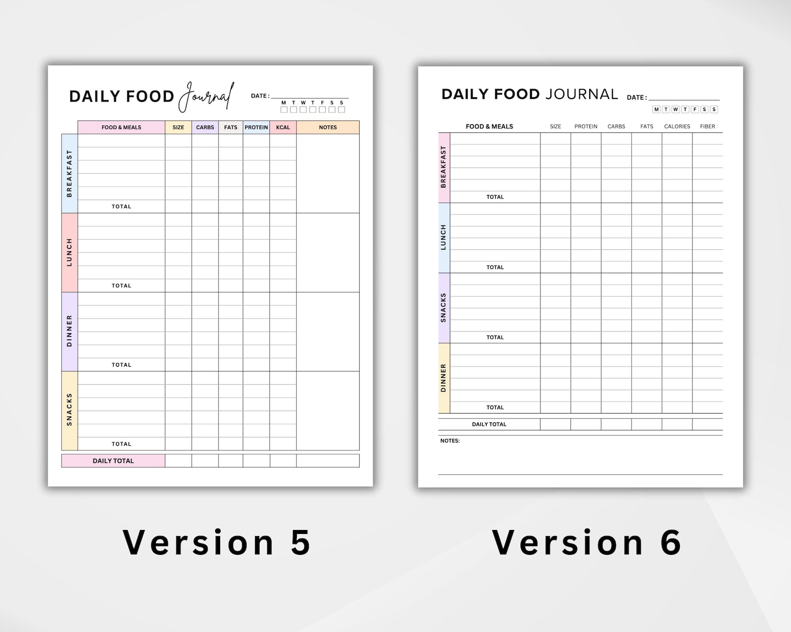 10 Food Diary. Daily Food Journal. Calorie Tracker. Daily Calorie ...