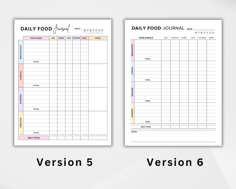 10 Food Diary. Daily Food Journal. Calorie Tracker. Daily Calorie ...