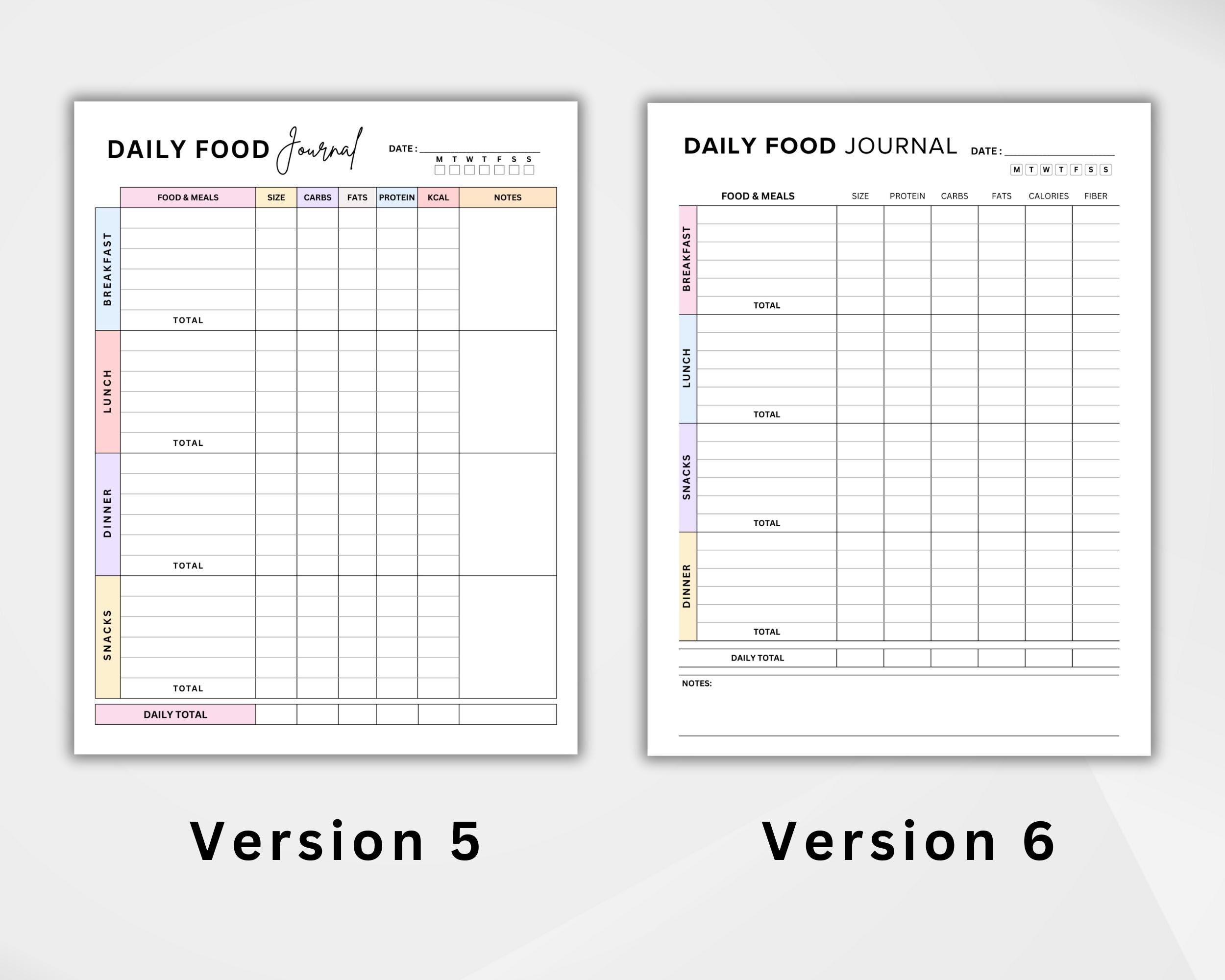 10 Food Diary. Daily Food Journal. Calorie Tracker. Daily Calorie ...