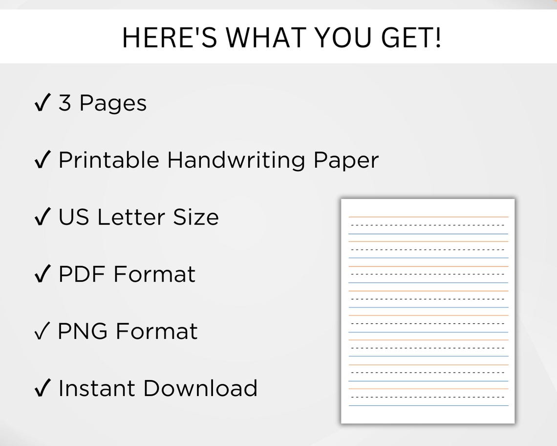 Handwriting Paper Printable. Kids Lined Paper. Practice Writing Paper ...