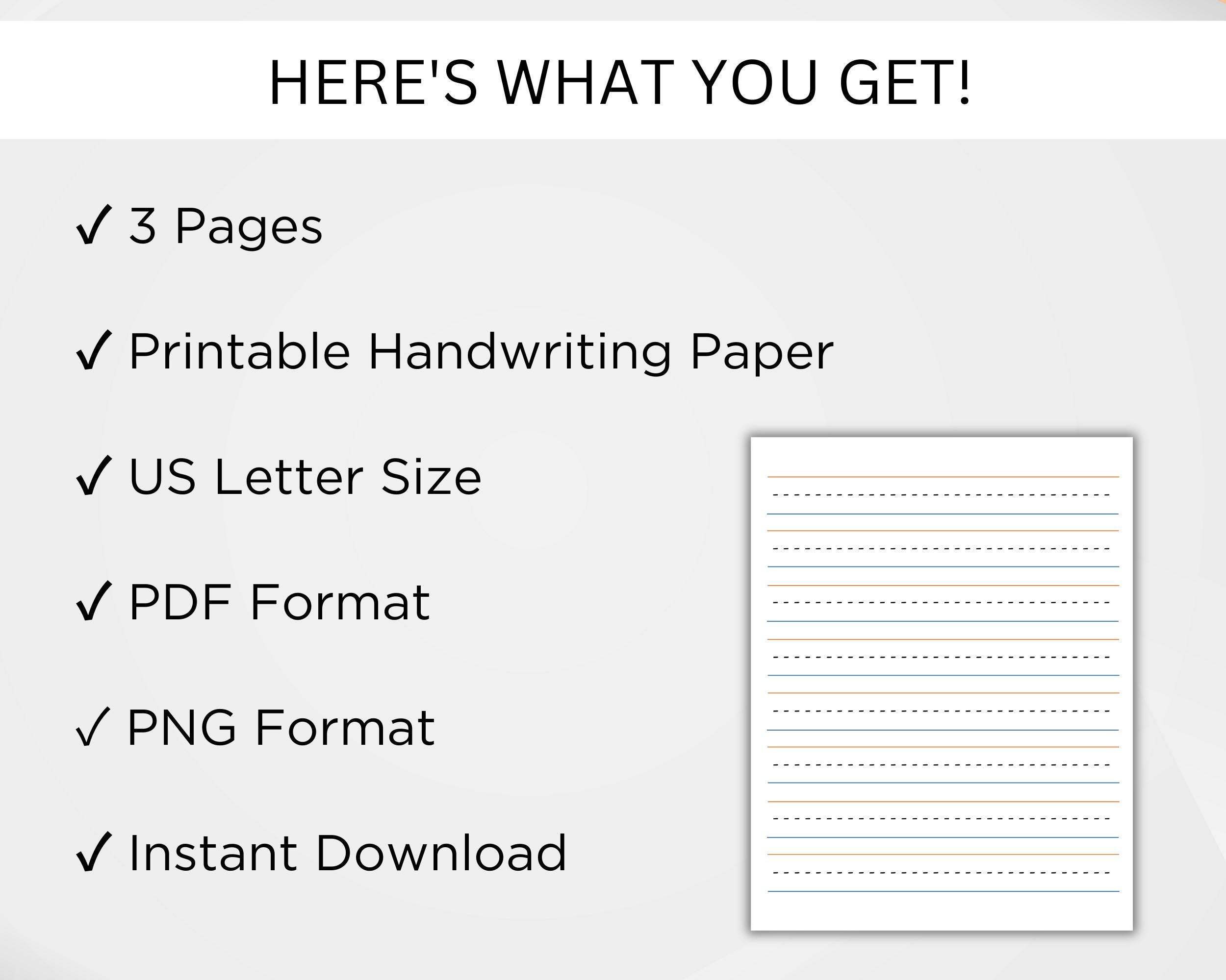 Handwriting Paper Printable. Kids Lined Paper. Practice Writing Paper ...