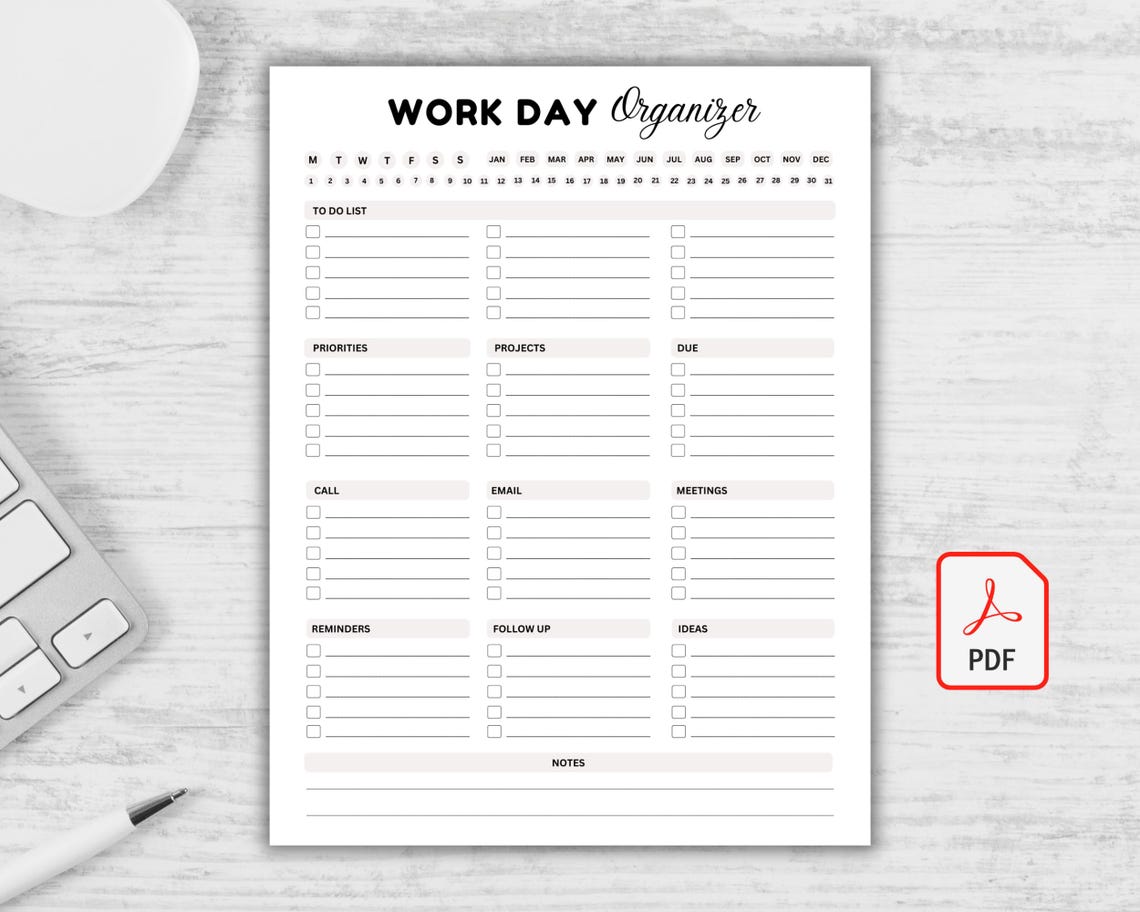 Printable Work Day Schedule Template. Daily Productivity Planner. Work ...