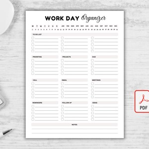 Printable Work Day Schedule Template. Daily Productivity Planner. Work ...