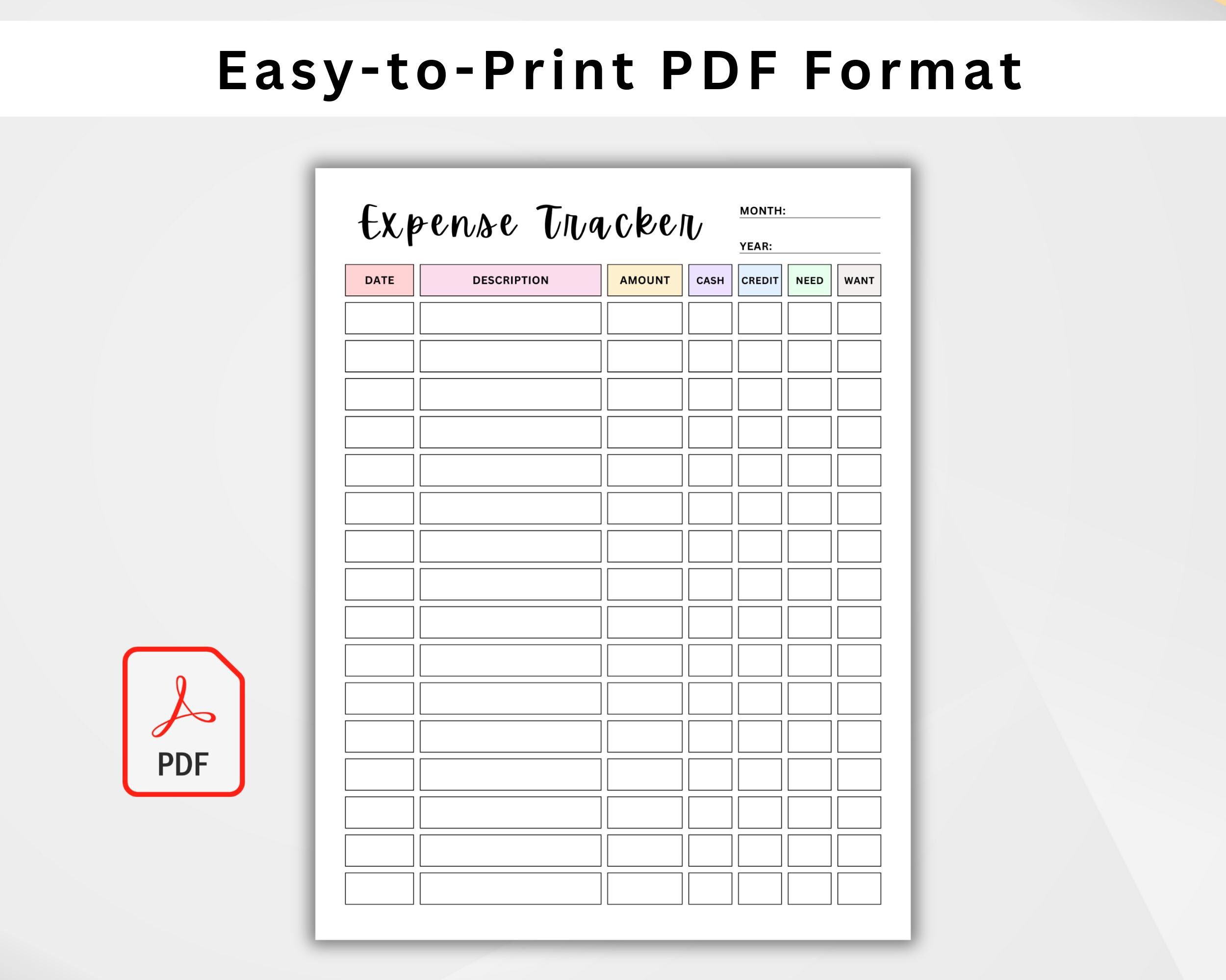 Expense Log PRINTABLE. Expense Tracker. Monthly Budget Planner ...