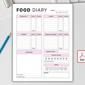 Printable Daily Food Journal. Daily Calorie Tracker. Calorie Counting ...