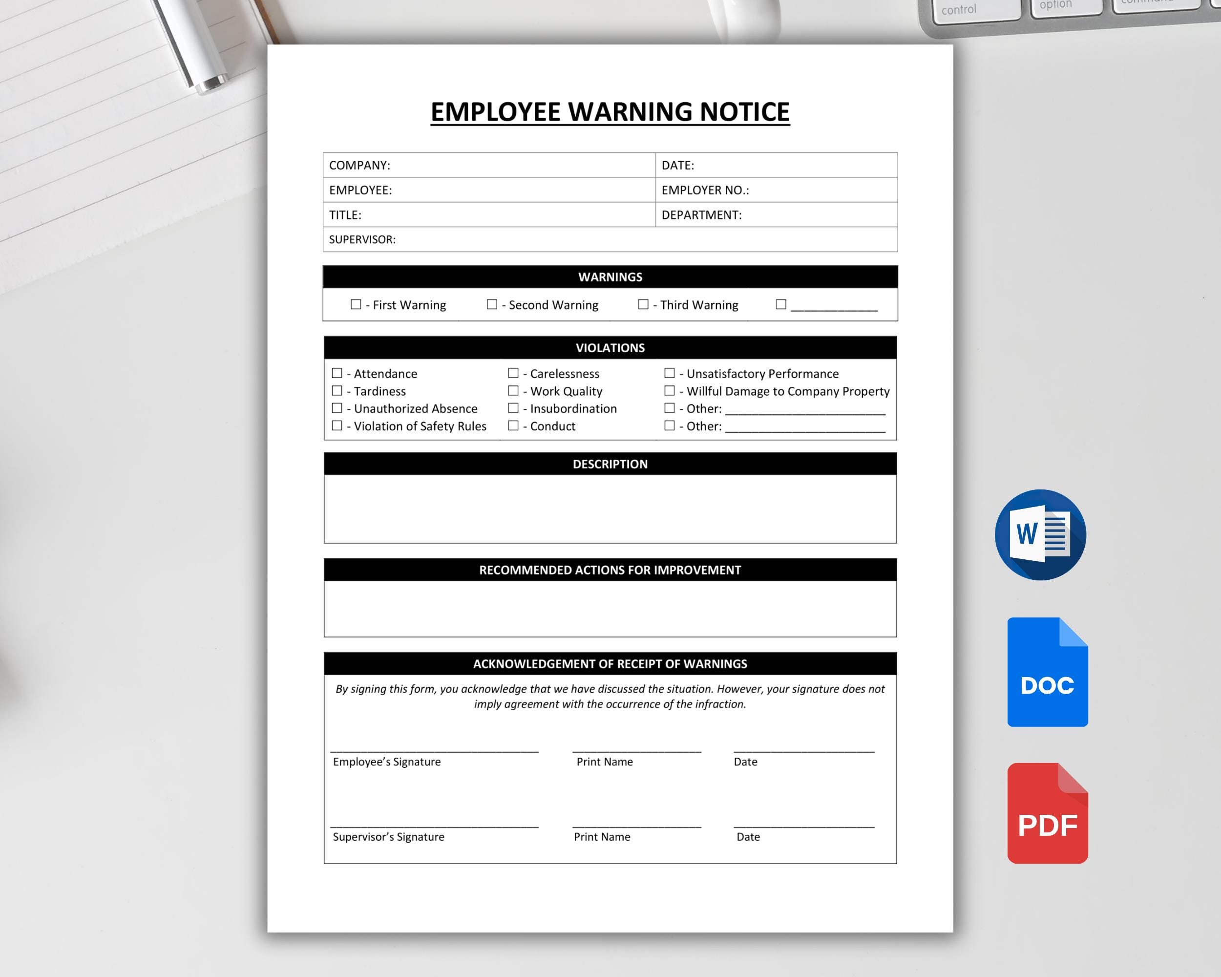 Employee Warning Notice Editable, Employee Write up & Discipline Form ...