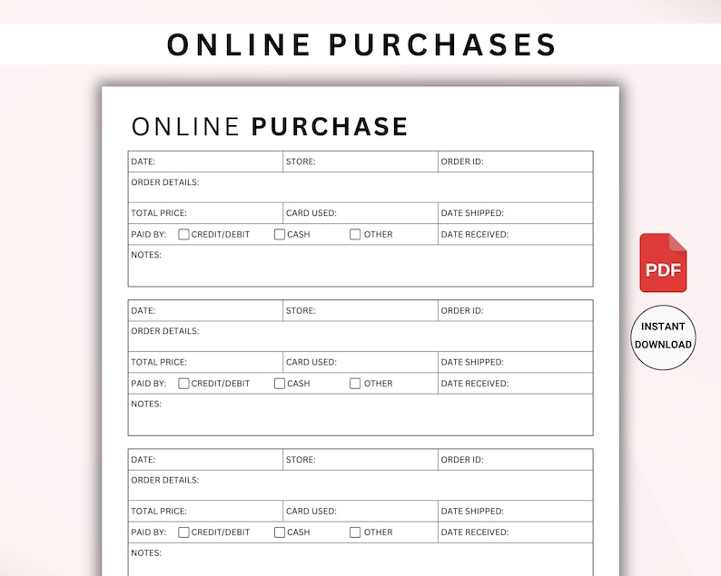 Online Purchases Tracker Printable. Online Shopping Tracker. Order ...