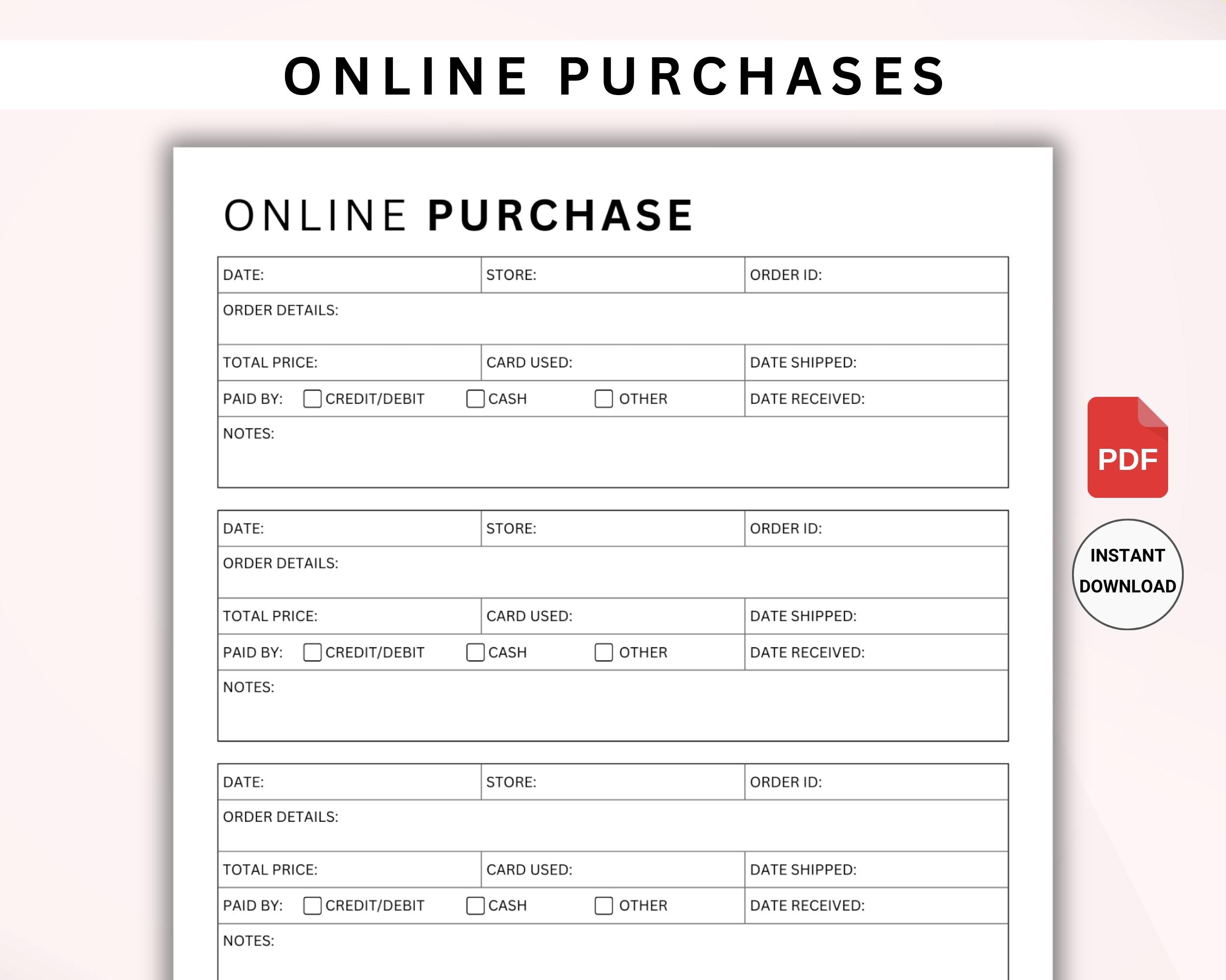 Online Purchases Tracker Printable. Online Shopping Tracker. Order ...