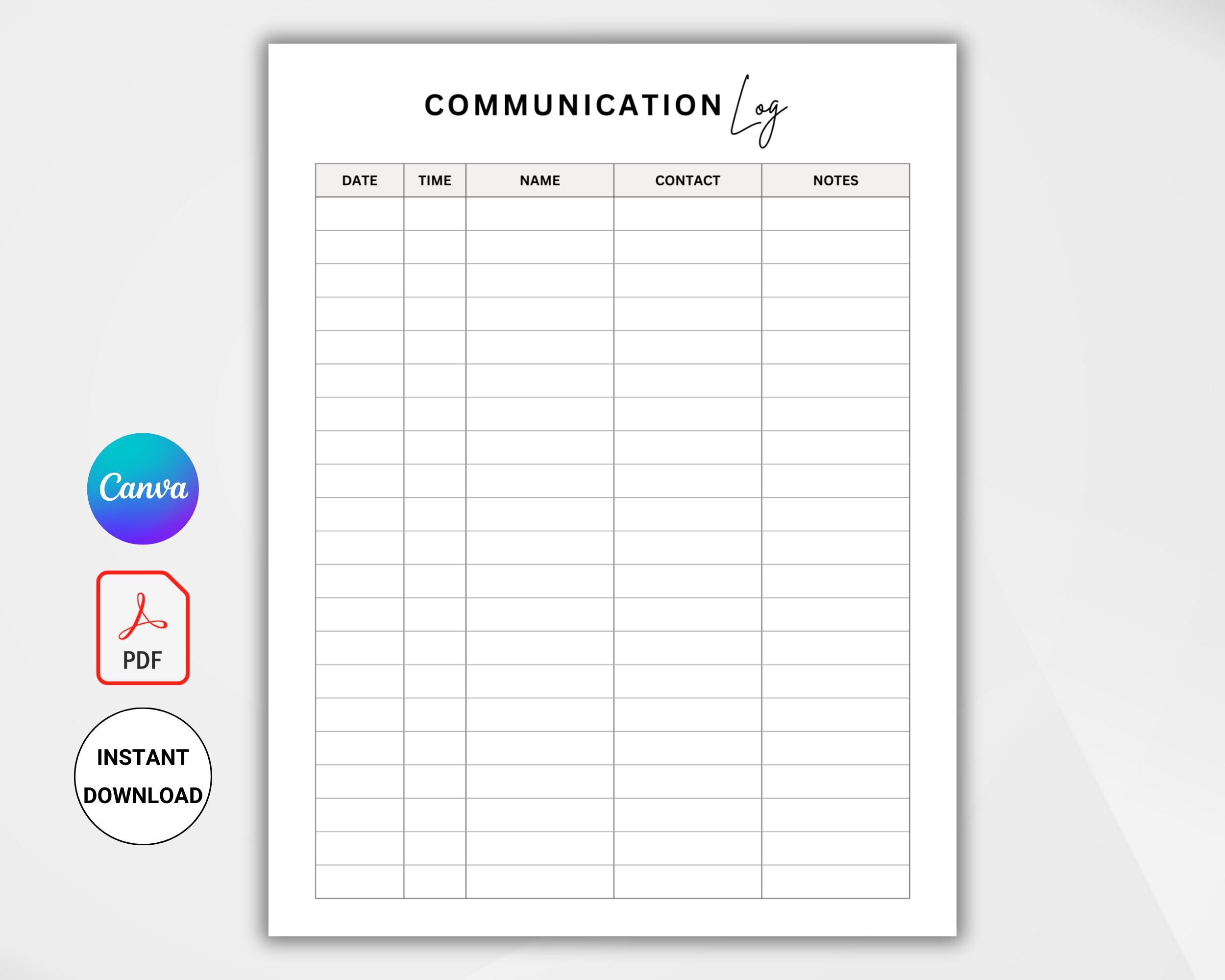 Communication Log Printable. Teacher Communication Log. Call Log PDF ...