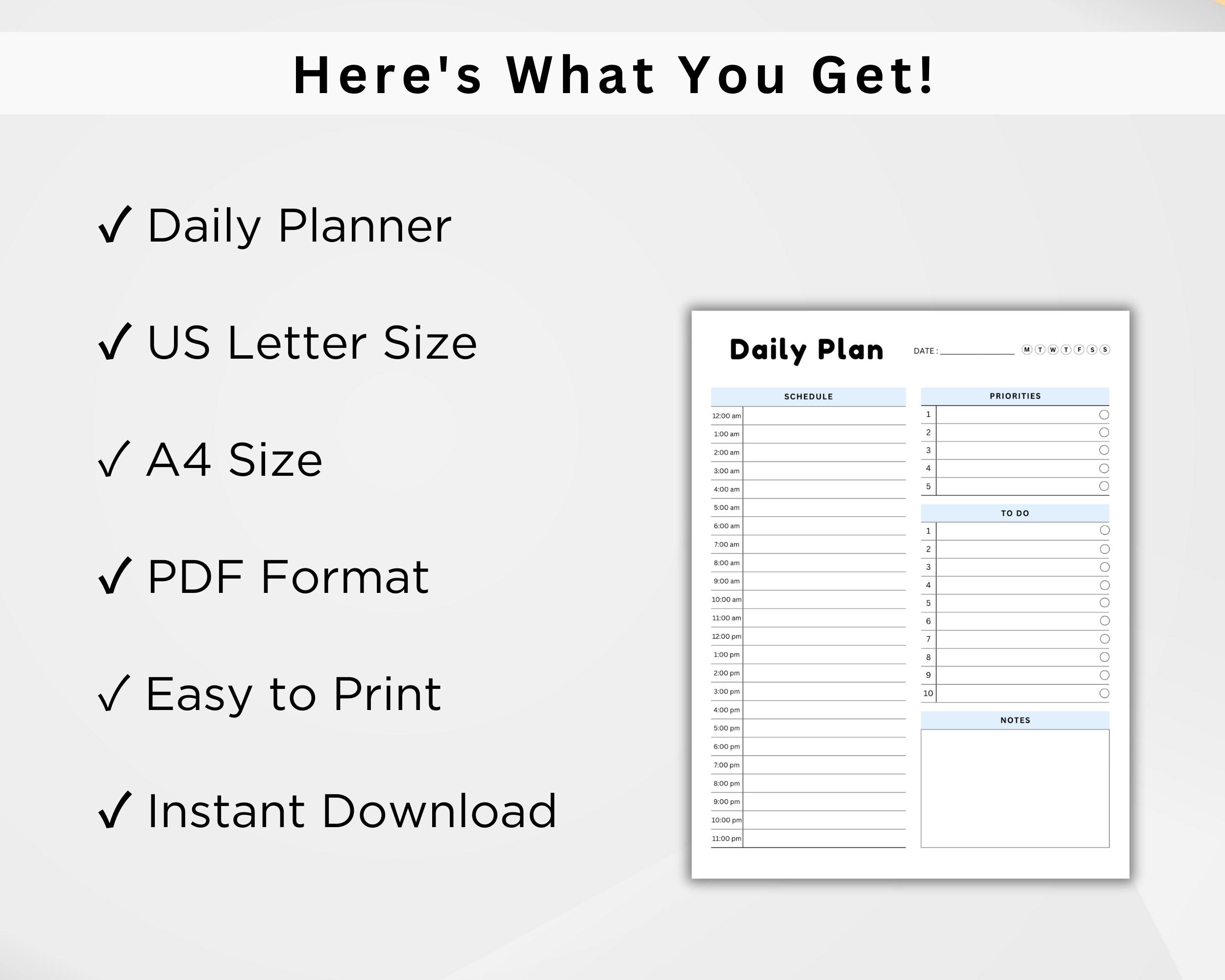 24 Hour Daily Planner Printable. Hourly Planner Undated. Time Blocking ...