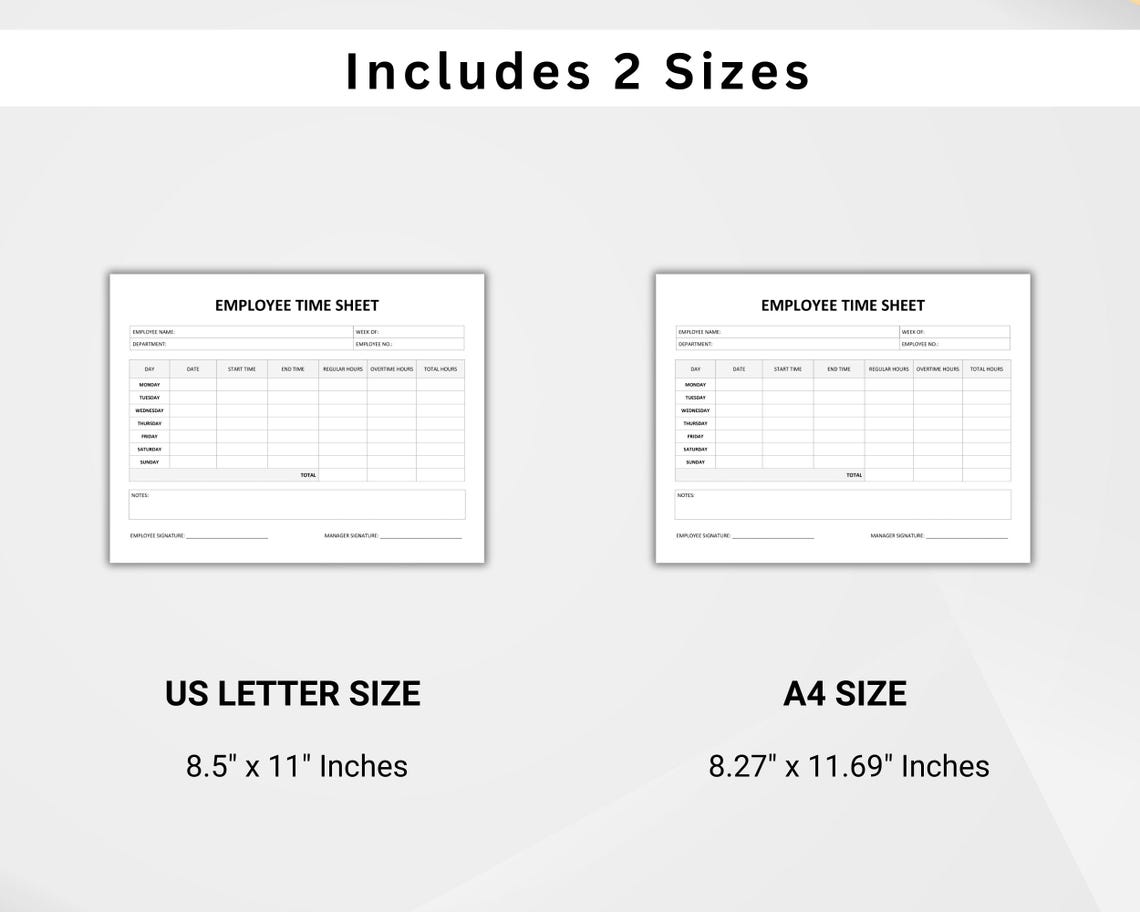 EDITABLE Employee Time Sheet. Hours Worked Log. Weekly Time Tracker ...