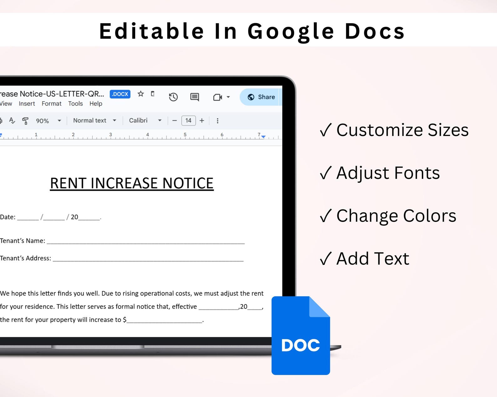 Printable Rental Increase Notice. Rental Increase Form. Rental Increase ...