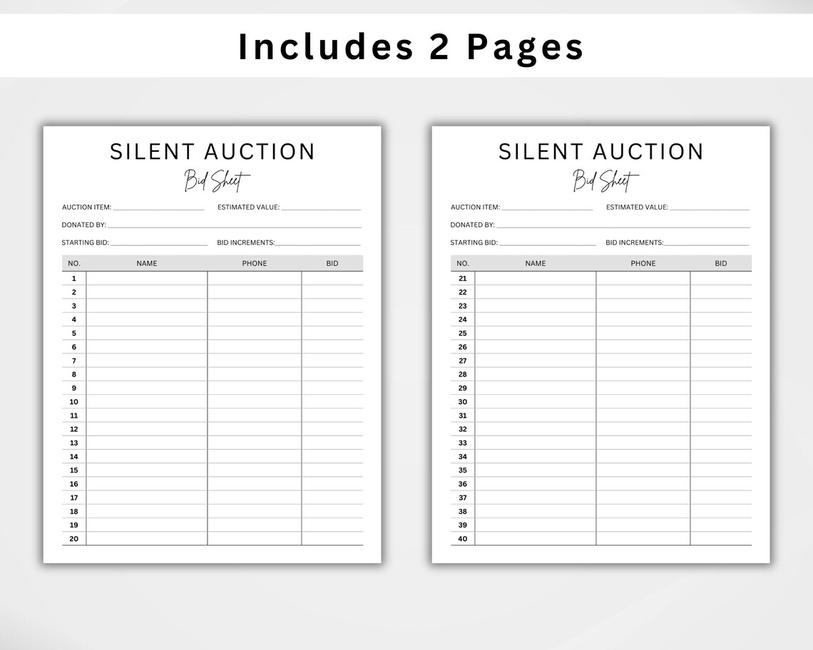Silent Auction Template. Printable Silent Auction Bid Sheet. Silent ...