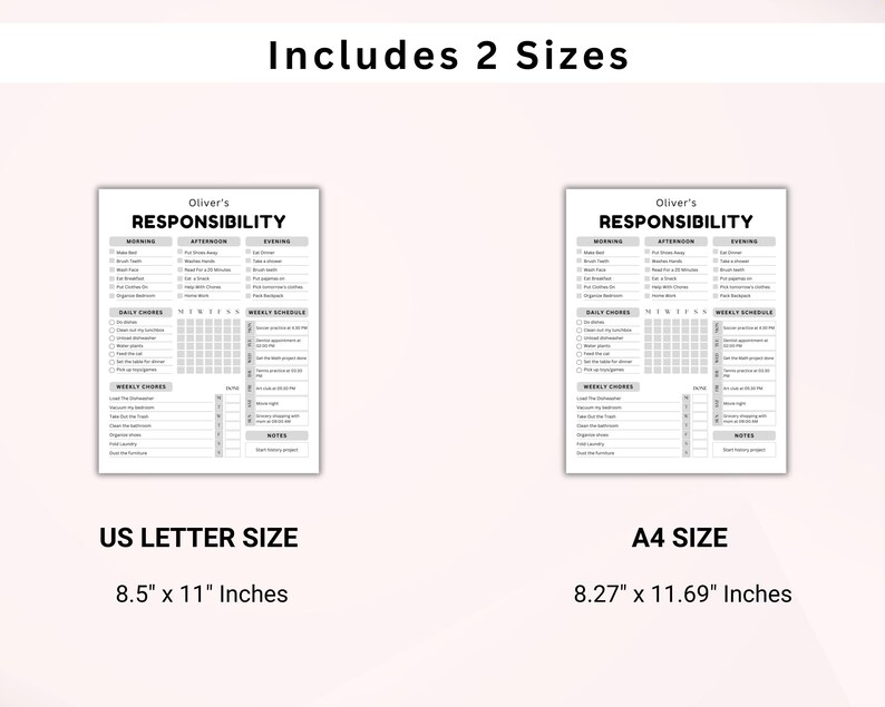 Kids Responsibility Chart Printable - Chore Chart and Daily Routine ...