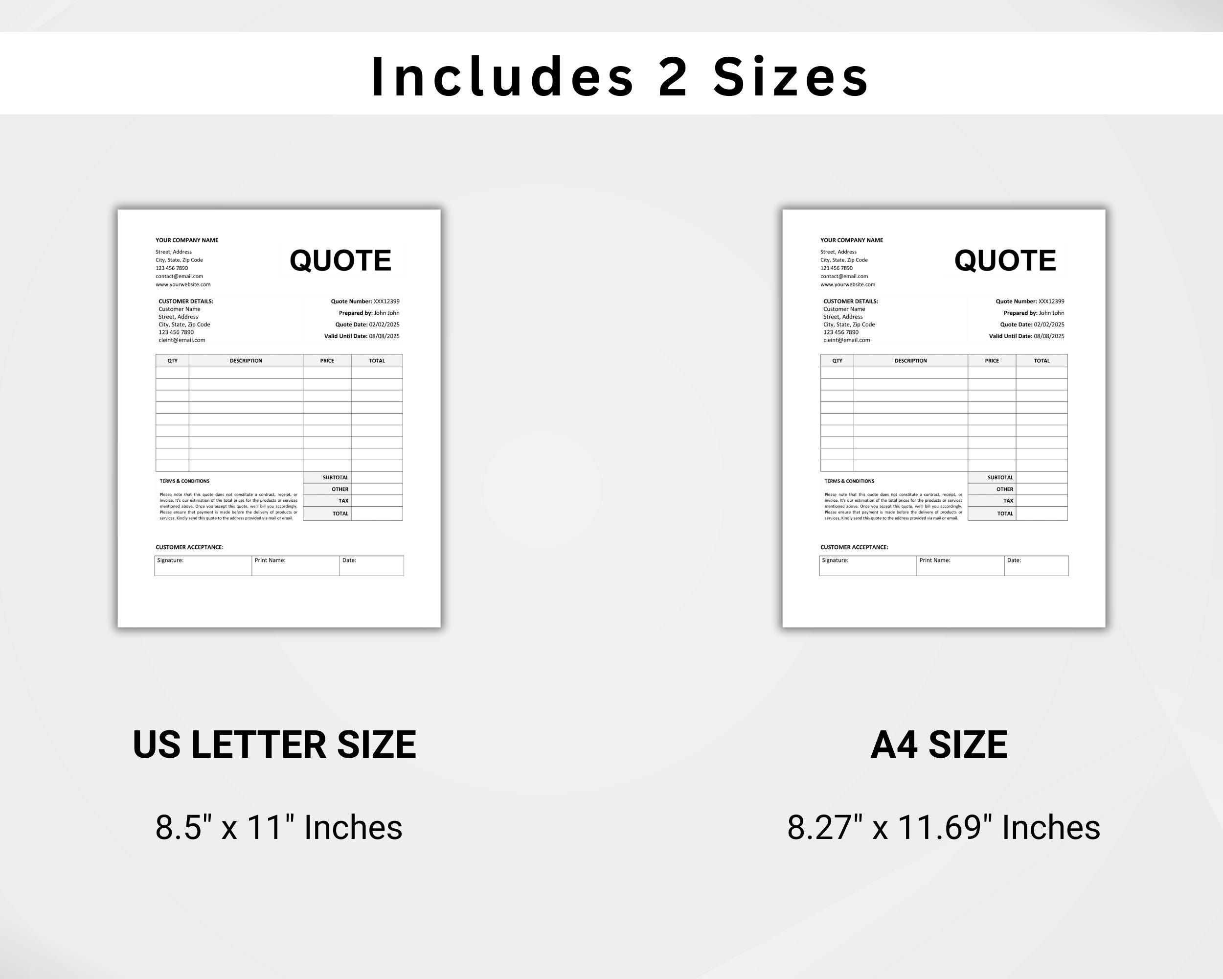 Quote Template. Quote Form. Job Quote. Job Proposal. Editable Quotation ...