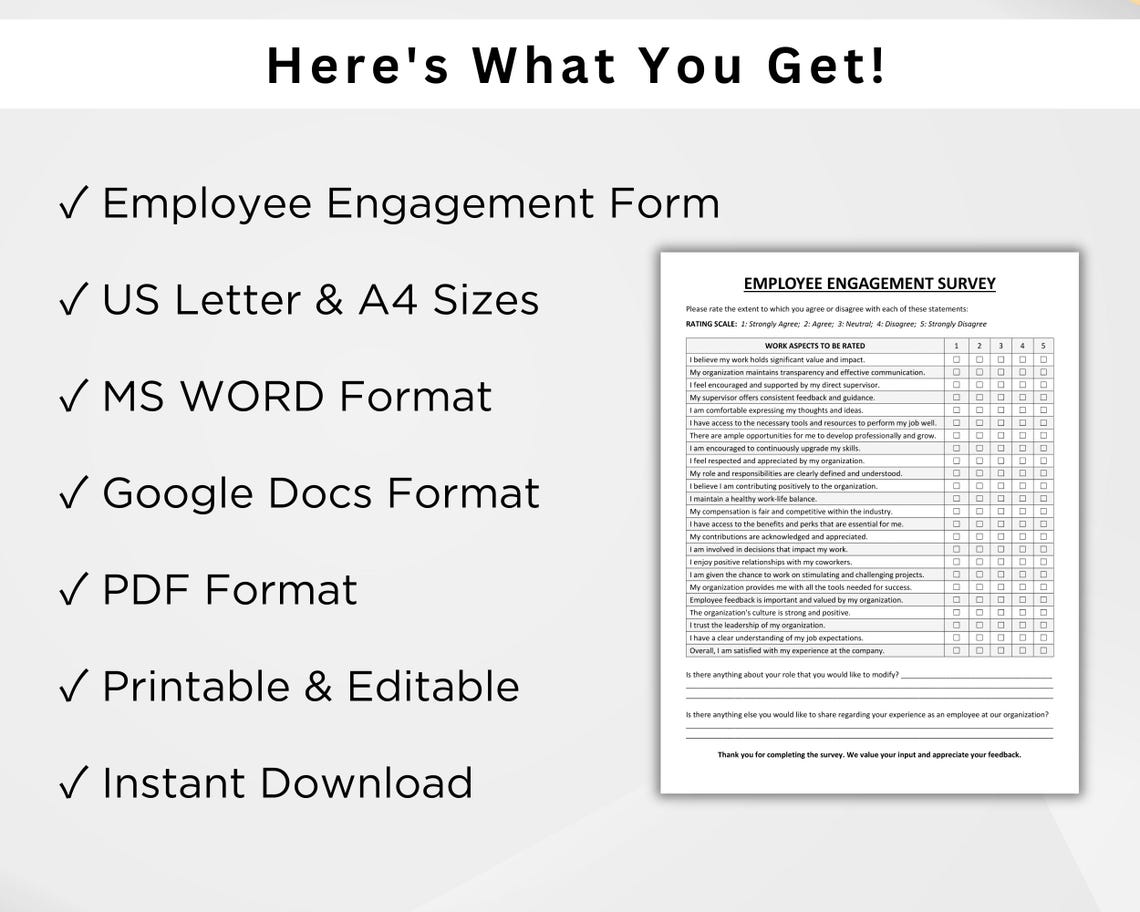 Editable Employee Engagement Survey Template. HR Survey. Employee ...