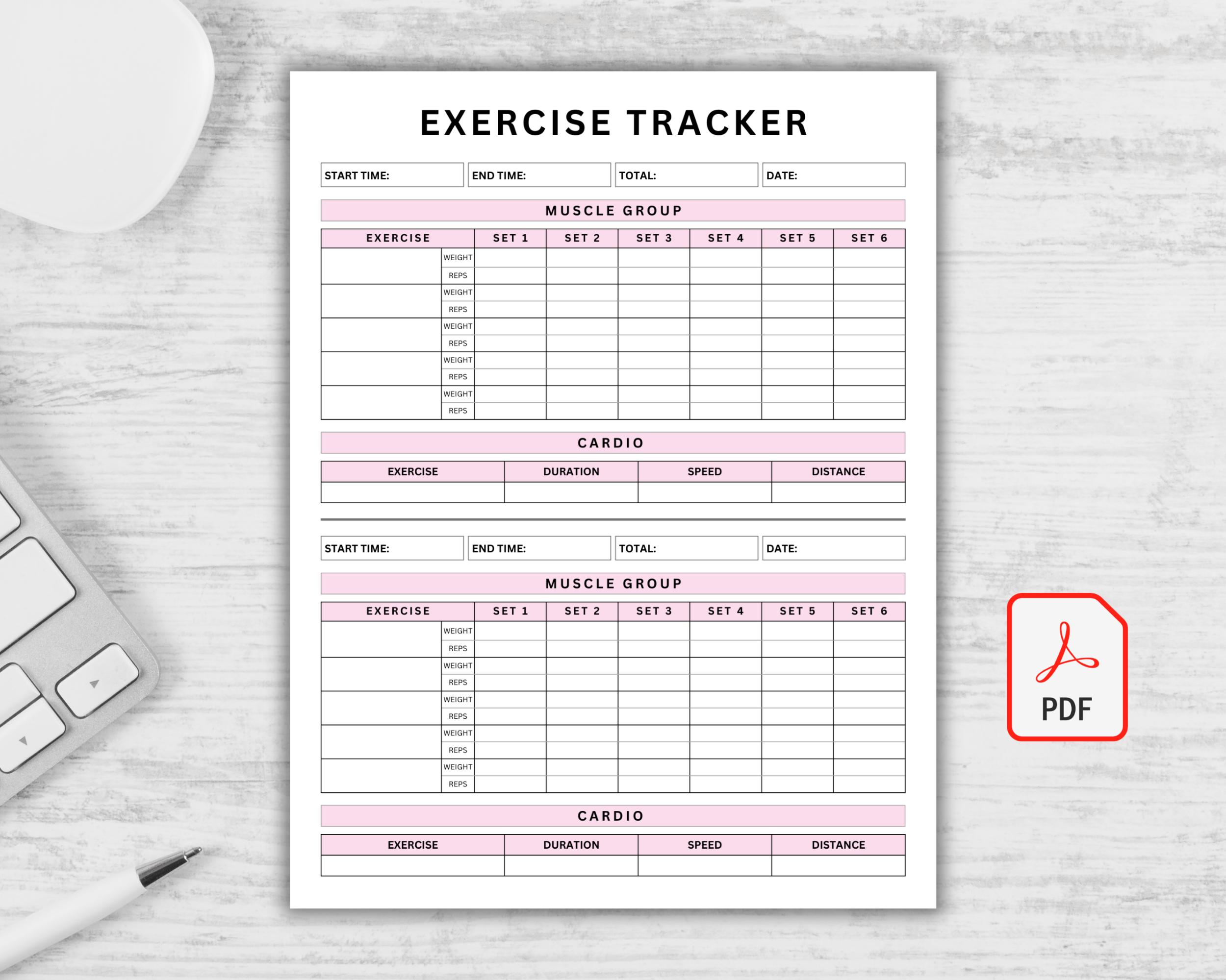 Printable Exercise Tracker Workout Tracker Fitness Log Fitness Tracker ...