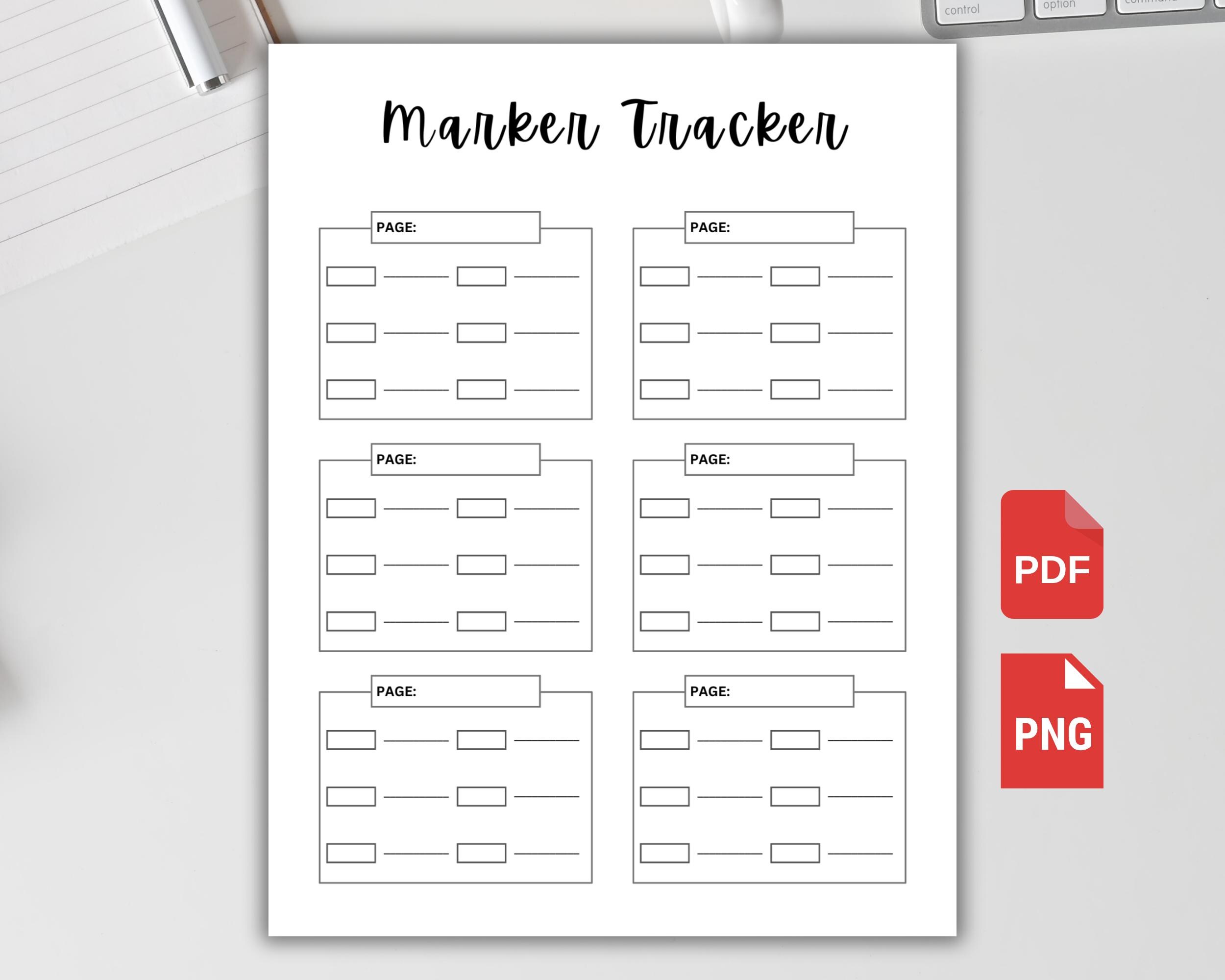 Marker Tracker Printable Planner Page Journal Color Tracker Journal ...