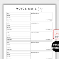 Voicemail Log Printable PDF | Missed Call Log | Communication Log ...
