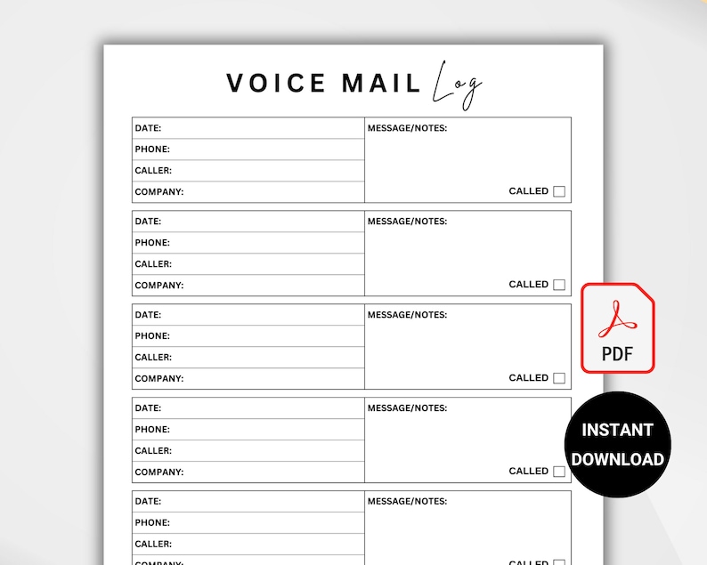 Voicemail Log. Voicemail Tracker. Voice Mail Journal Template ...