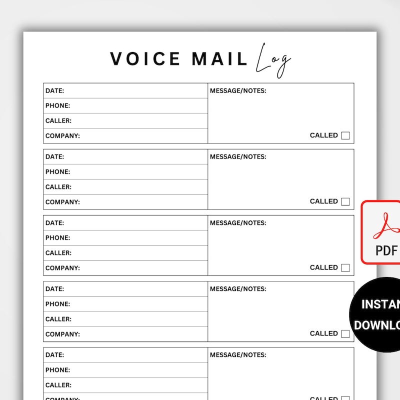 Voicemail Log Printables - Etsy