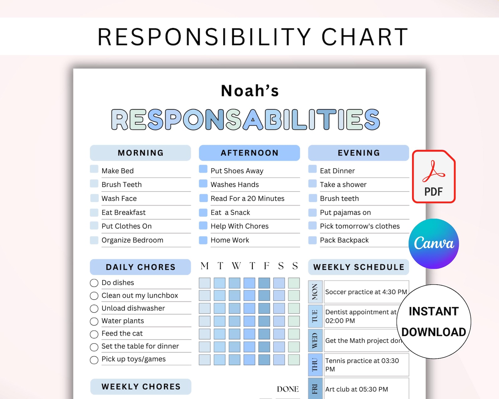 EDITABLE Responsibility Chart for Kids. Responsibility Chore Chart for ...
