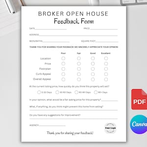 EDITABLE Broker Open House Feedback Form. Printable Real Estate Agent ...