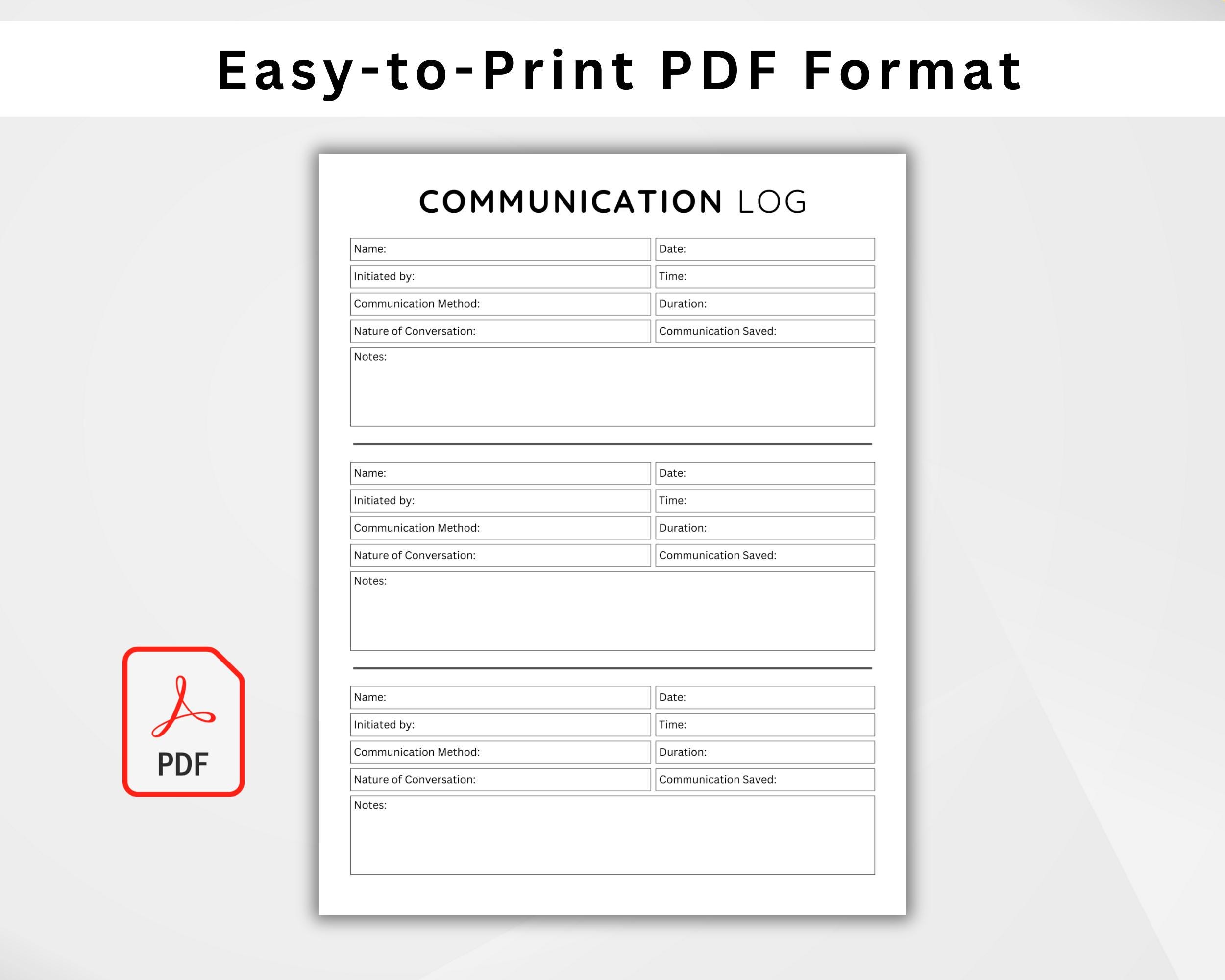 Printable Communication Log. Call Tracker PDF. Phone Call Log Small ...
