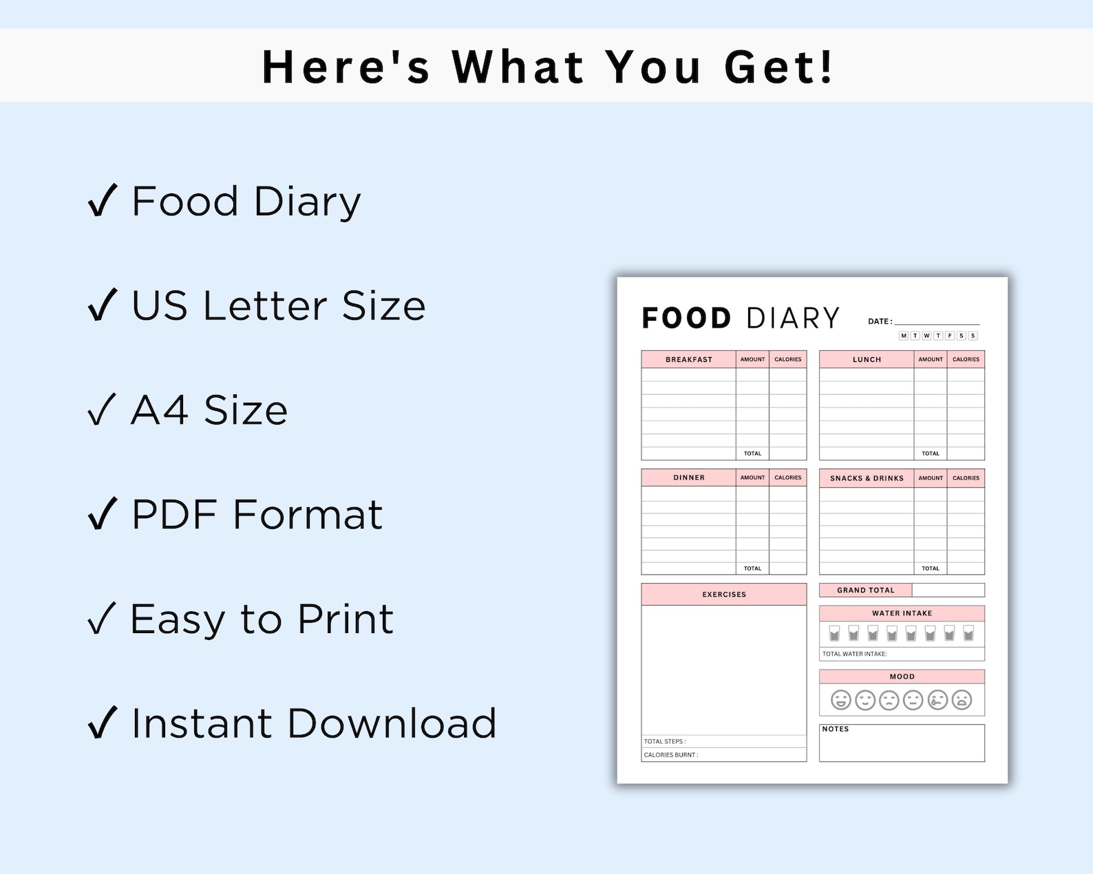 Printable Daily Food Journal. Daily Calorie Tracker. Calorie Counting ...