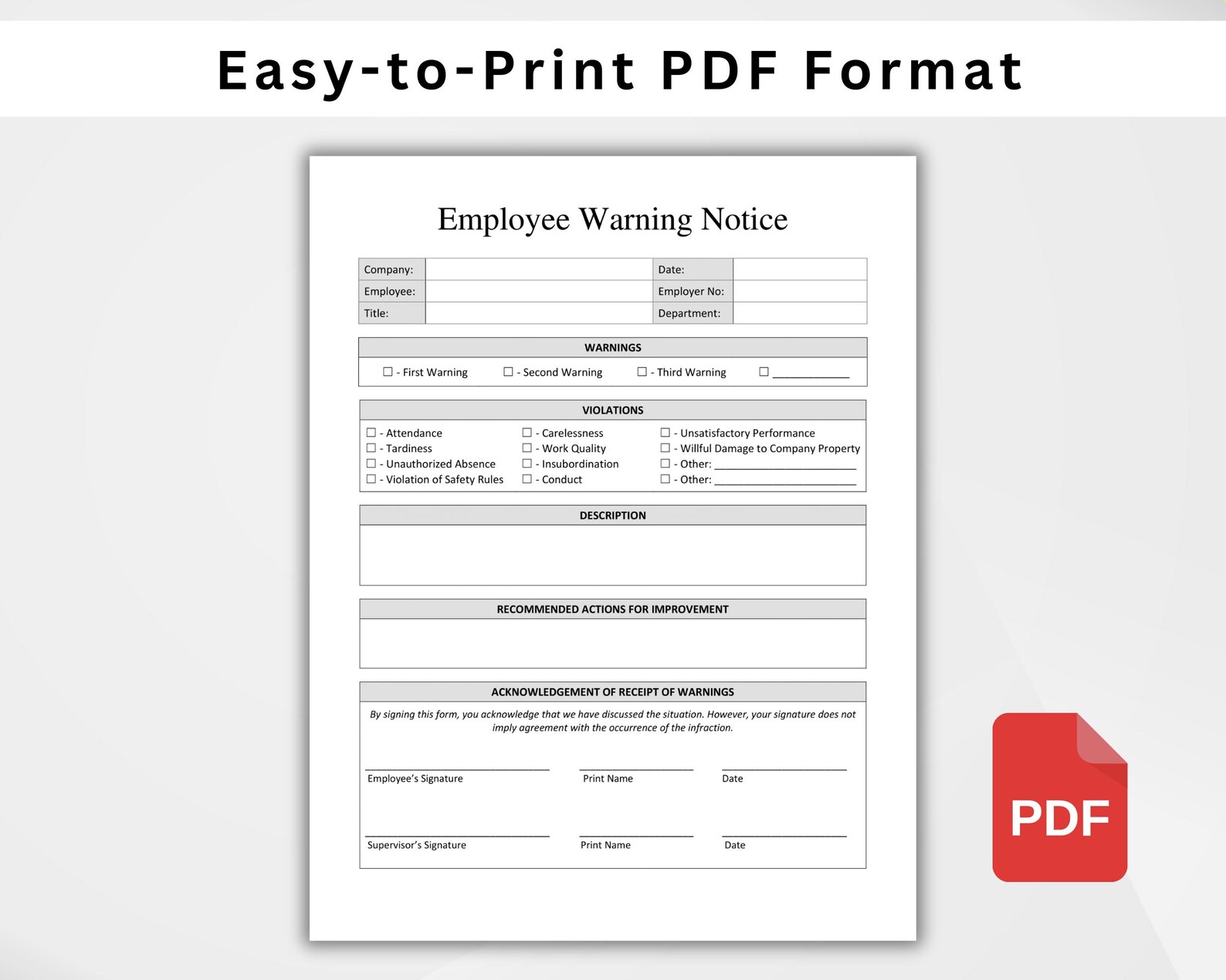 PRINTABLE Employee Warning Notice. Employee Write Up. Employee ...
