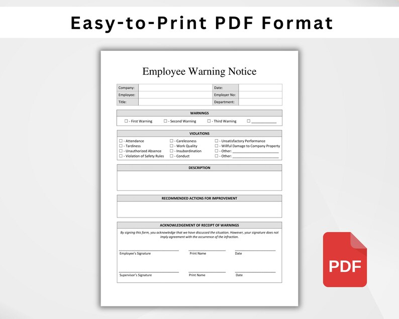 PRINTABLE Employee Warning Notice. Employee Write Up. Employee ...