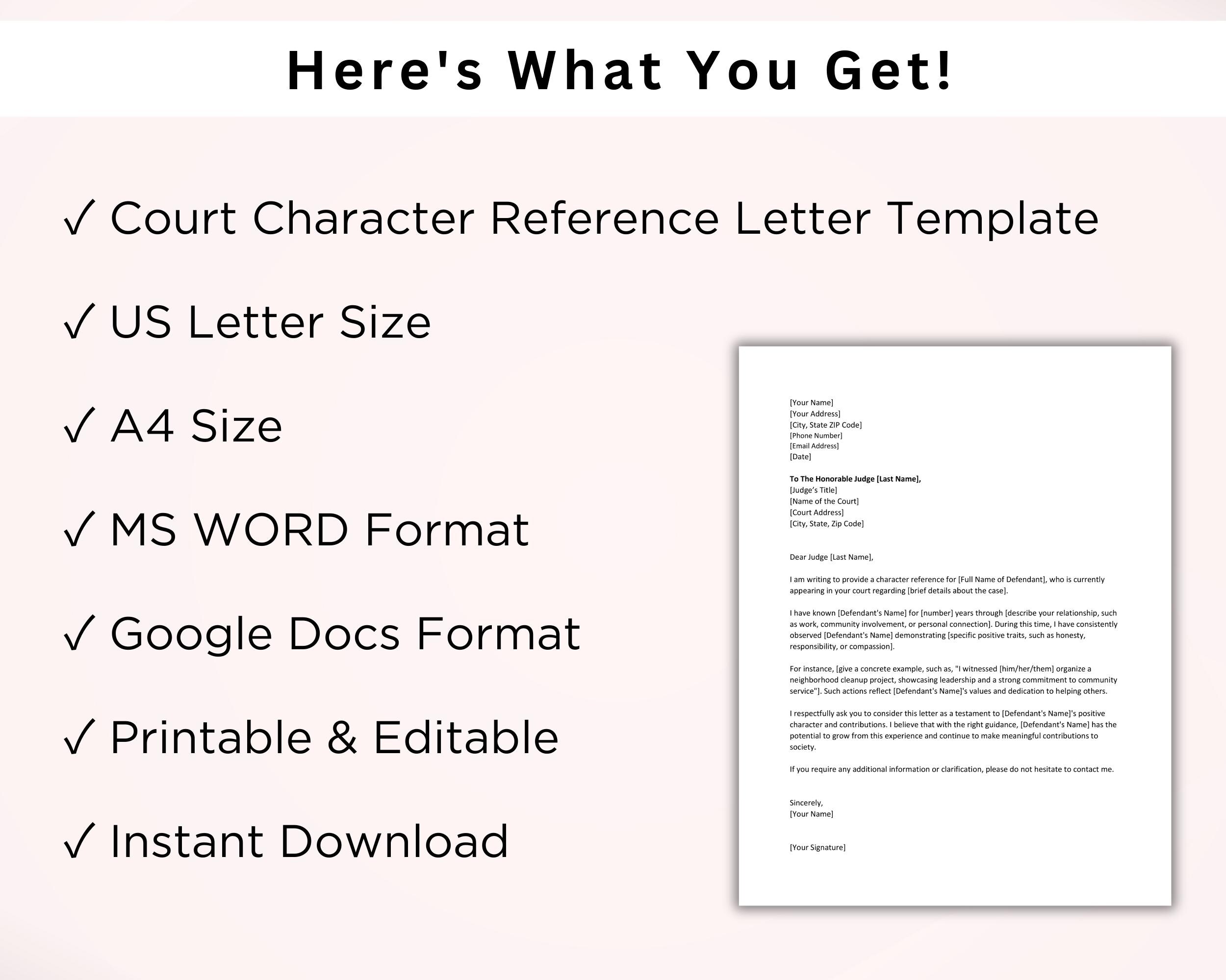 Editable Court Character Reference. Character Letter. Letter to Judge ...