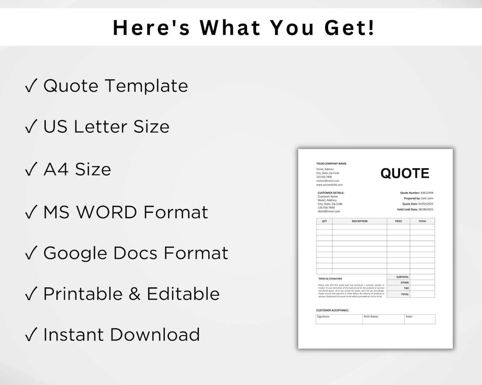 Quote Template. Quote Form. Job Quote. Job Proposal. Editable Quotation ...