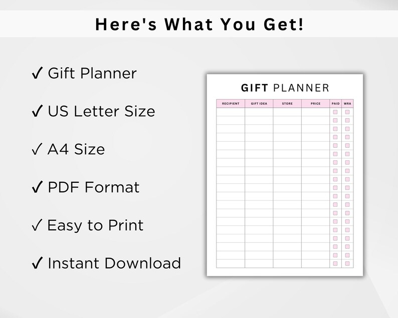 Printable Gift Planner Templates | Gift Ideas & Tracker | Gift Shopping ...