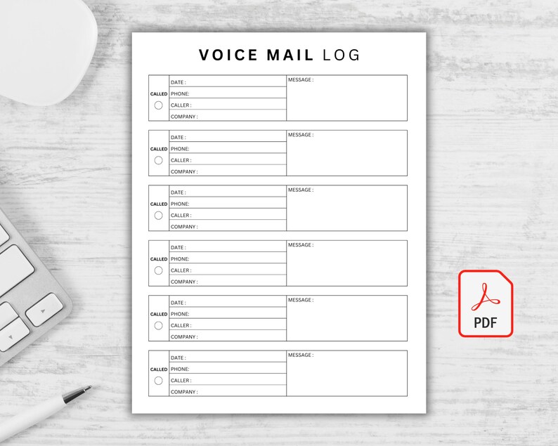 Voice Mail Log Template Printable PDF, Voicemail Tracker, Voice Mail ...