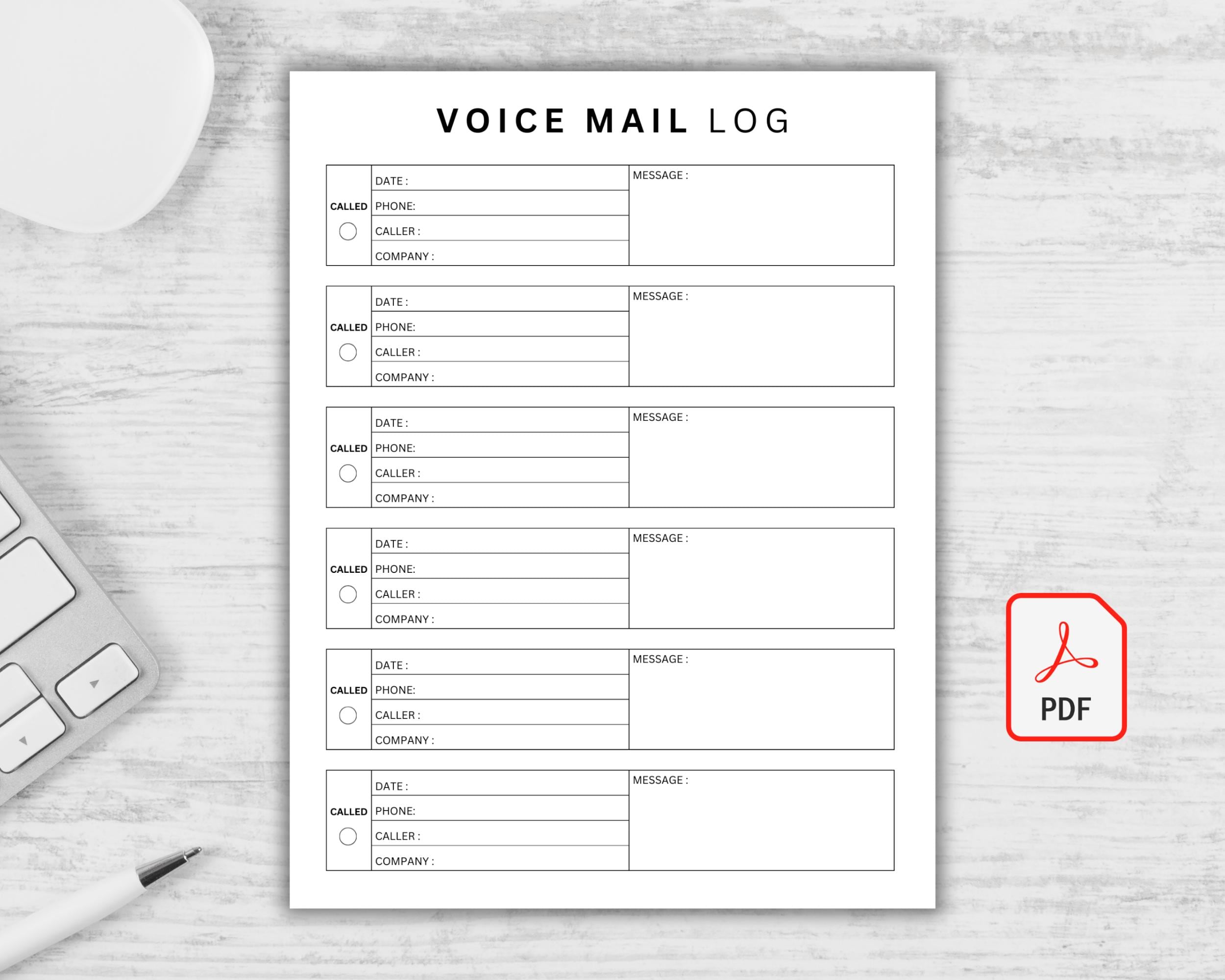 Voice Mail Log Template Printable PDF, Voicemail Tracker, Voice Mail ...