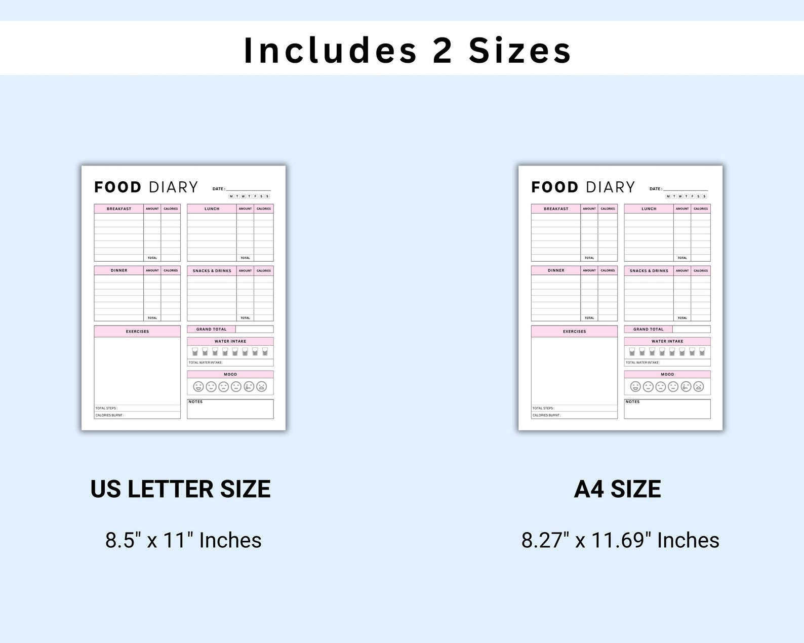 Printable Daily Food Journal. Daily Calorie Tracker. Calorie Counting ...