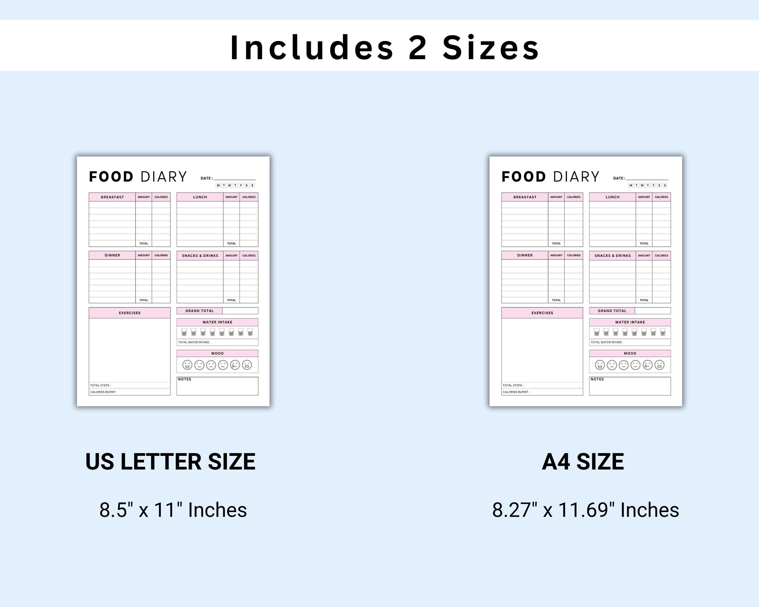 Printable Daily Food Journal. Daily Calorie Tracker. Calorie Counting ...
