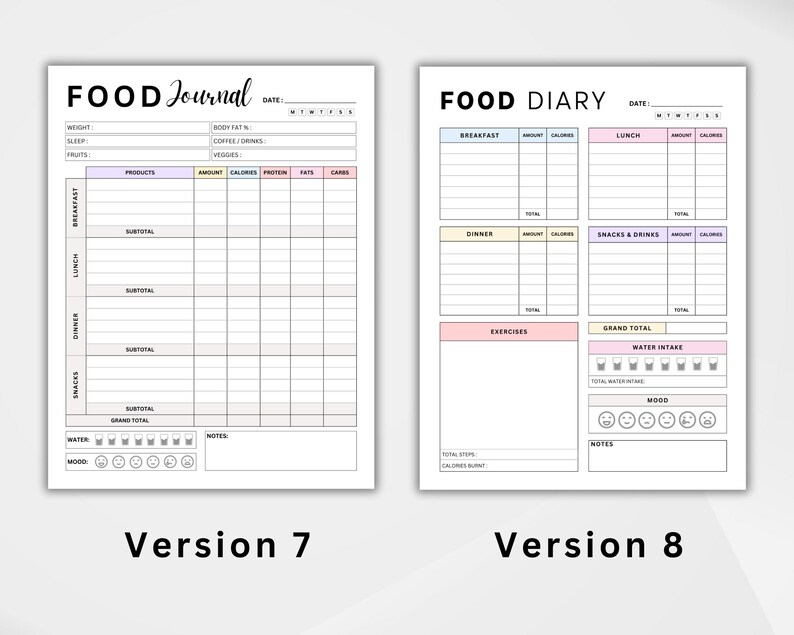10 Food Diary. Daily Food Journal. Calorie Tracker. Daily Calorie ...