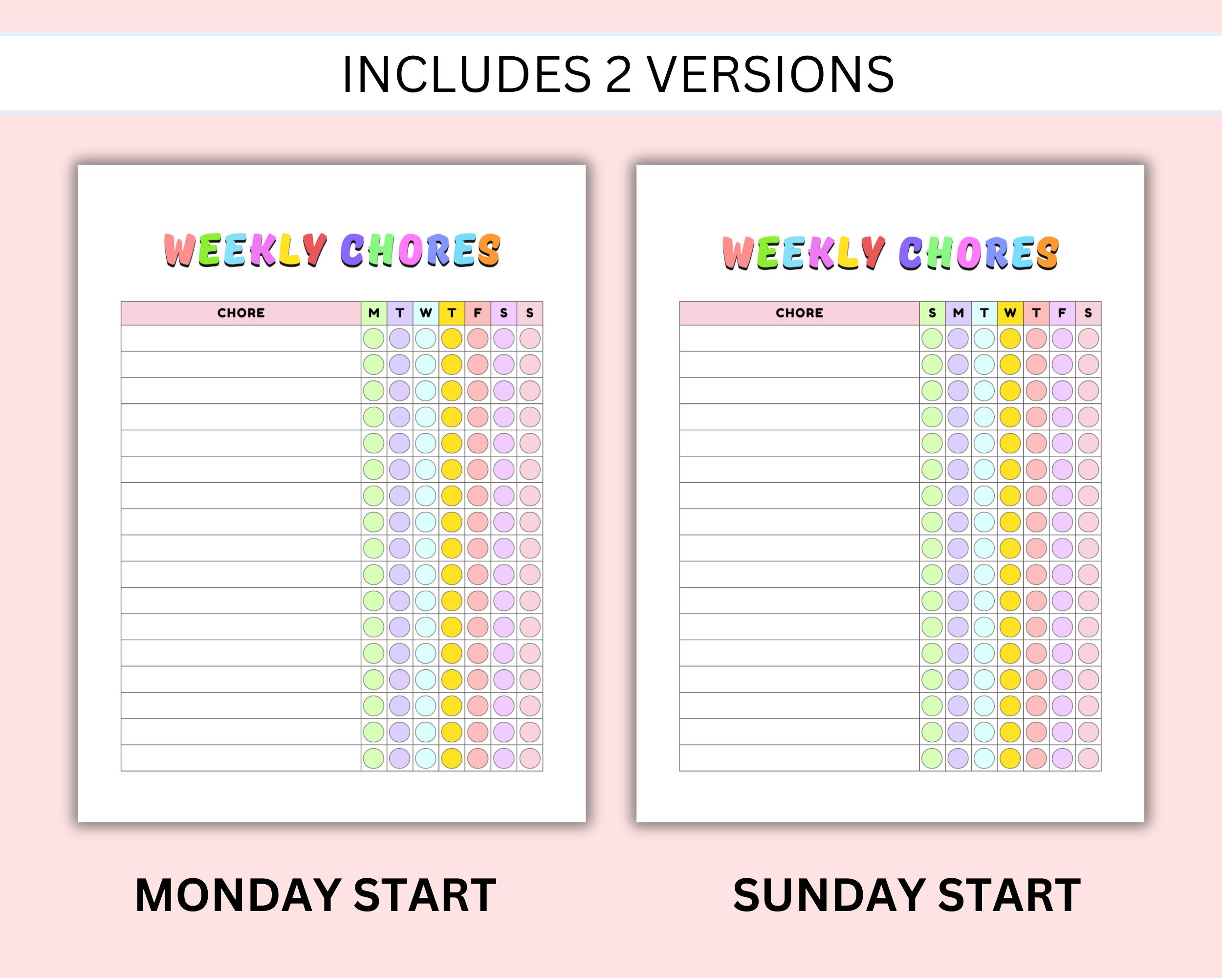 Editable Weekly Chore Chart for Kids. Printable Responsibility Chart ...