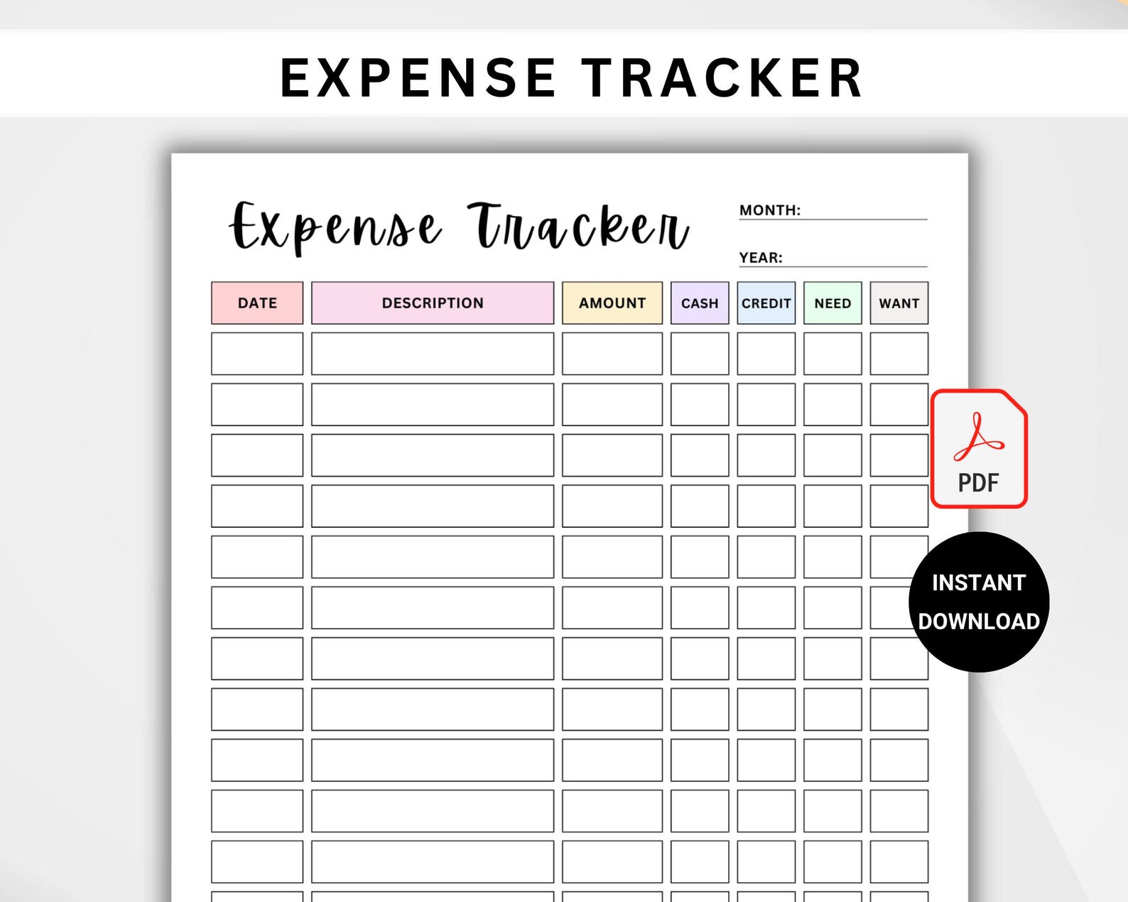 Expense Log PRINTABLE. Expense Tracker. Monthly Budget Planner ...
