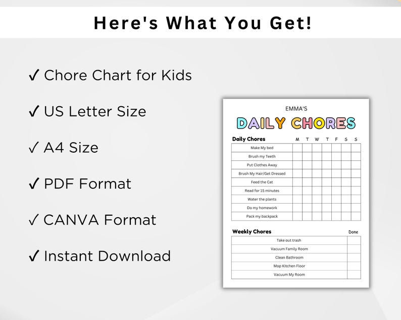 Editable Daily Chores Chart for Kids | Printable Kids Daily Routine ...