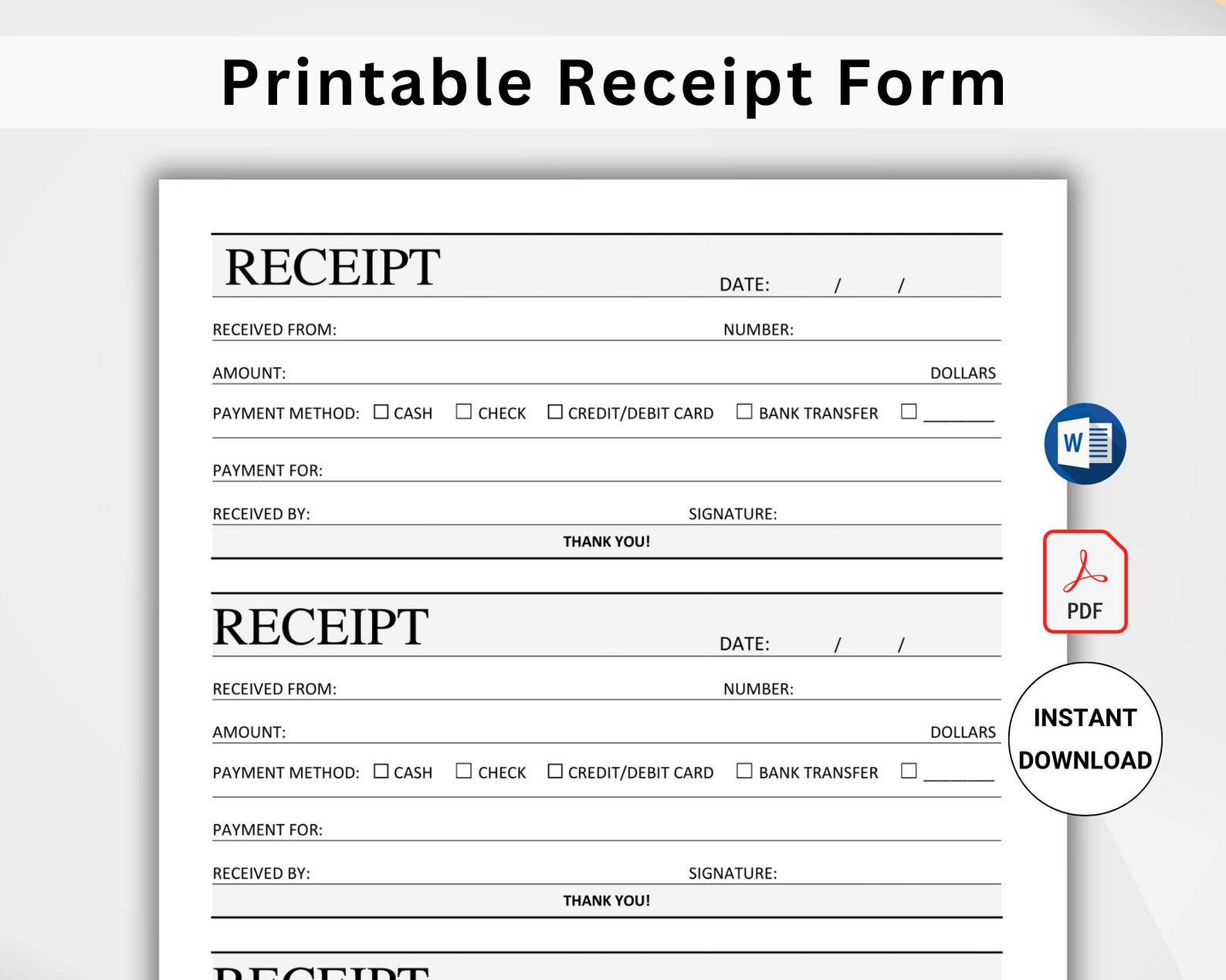 Receipt Template Printable. Customer Receipt. Editable Payment Receipt ...