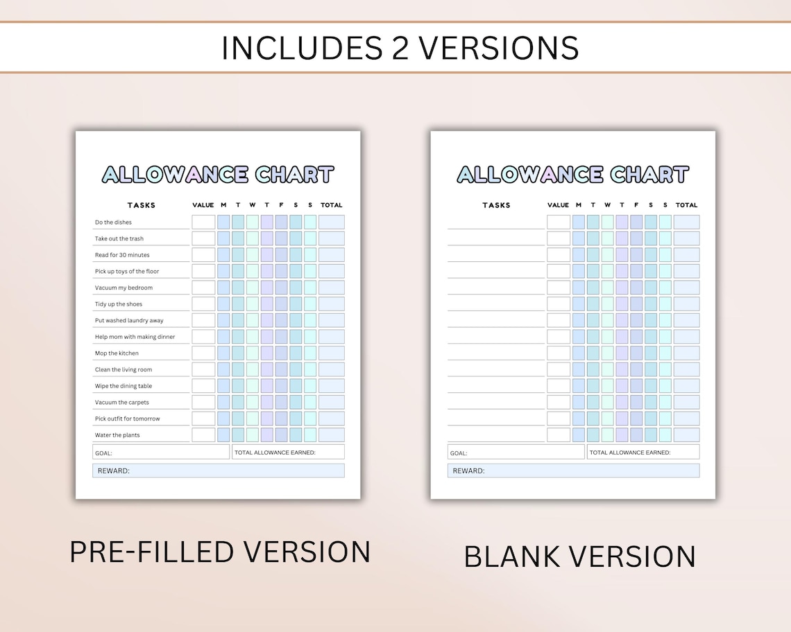Allowance Chore Chart Printable | Kids Chore & Money Log | Budget Sheet ...