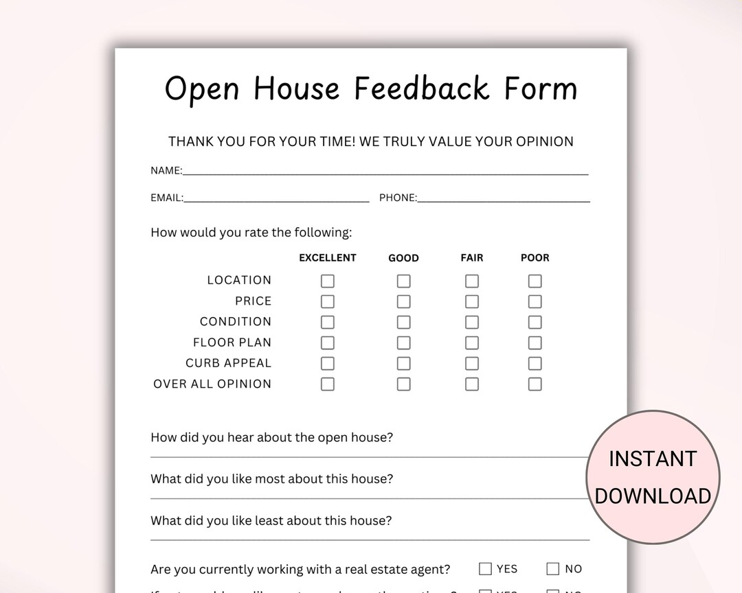 Printable Open House Feedback Form. Real Estate Agent Open House ...