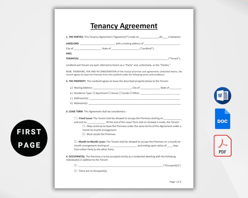 Editable Tenancy Agreement. Rental Agreement Printable. Simple Tenancy ...