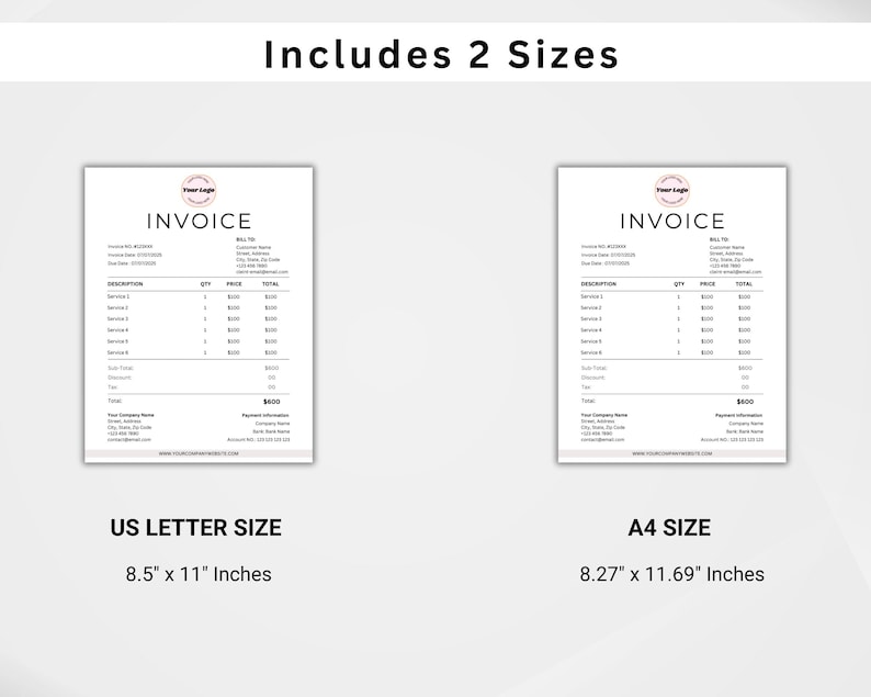Editable Invoice Template for Small Business. Printable Billing ...