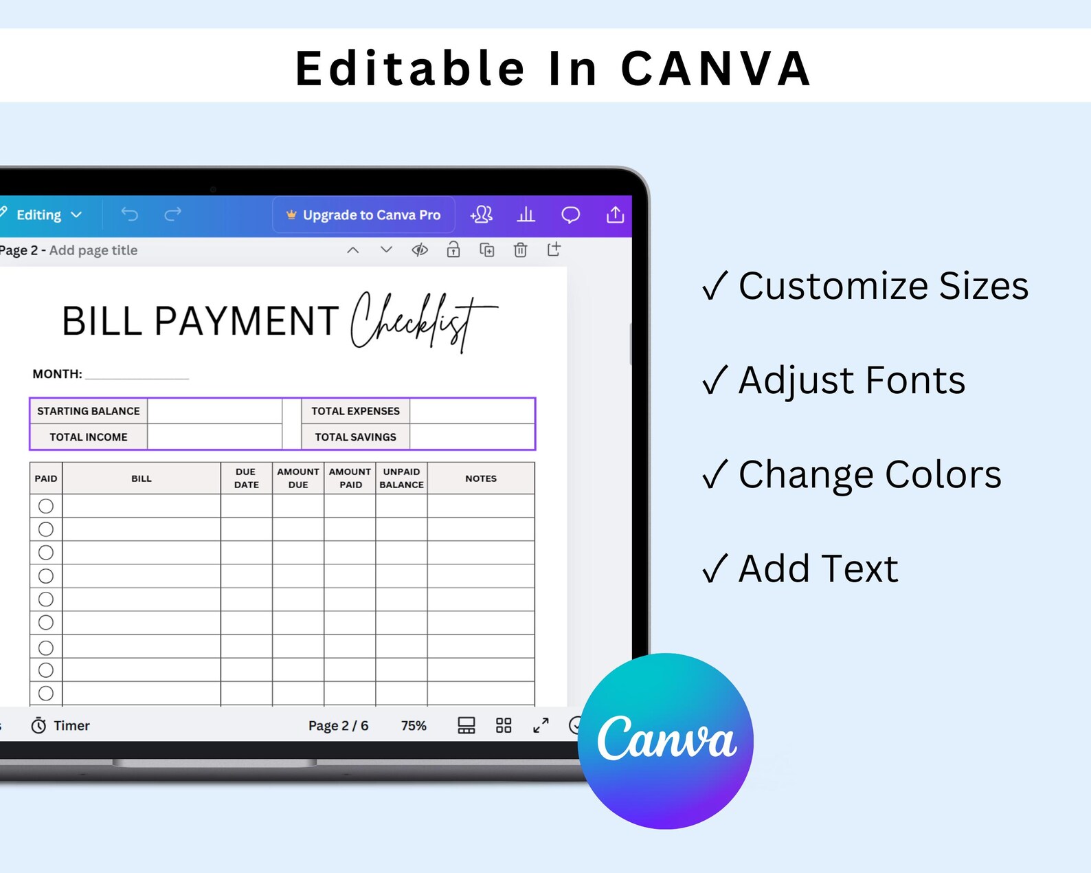 Bill Payment Checklist Tracker. Bill Pay Organizer. Bill Management ...
