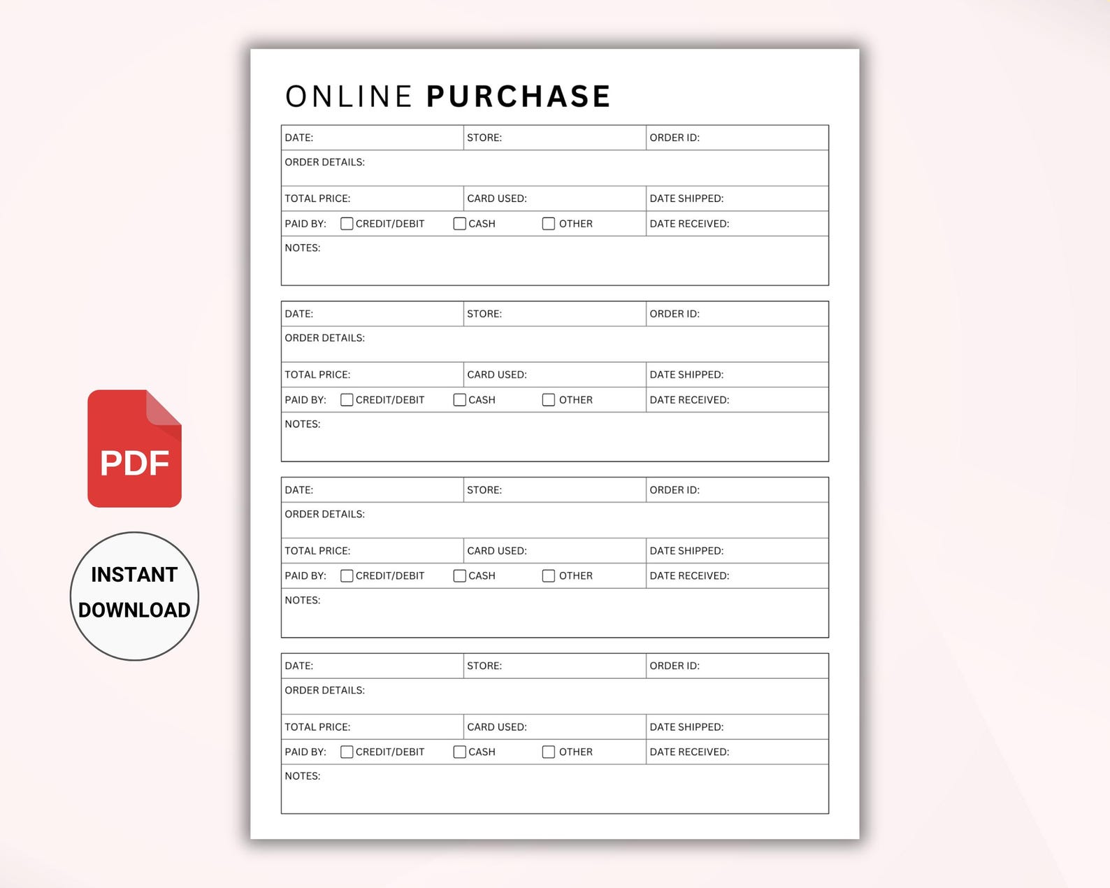 Online Purchases Tracker Printable. Online Shopping Tracker. Order ...