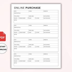 Online Purchases Tracker Printable. Online Shopping Tracker. Order ...